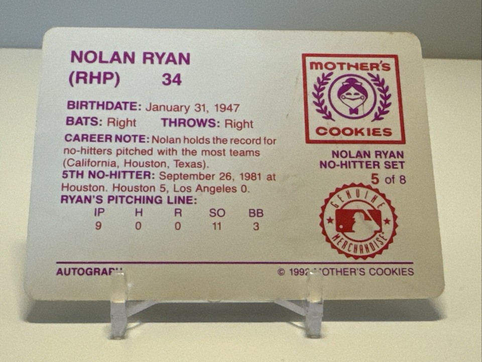 Nolan Ryan Mother S Cookies Card