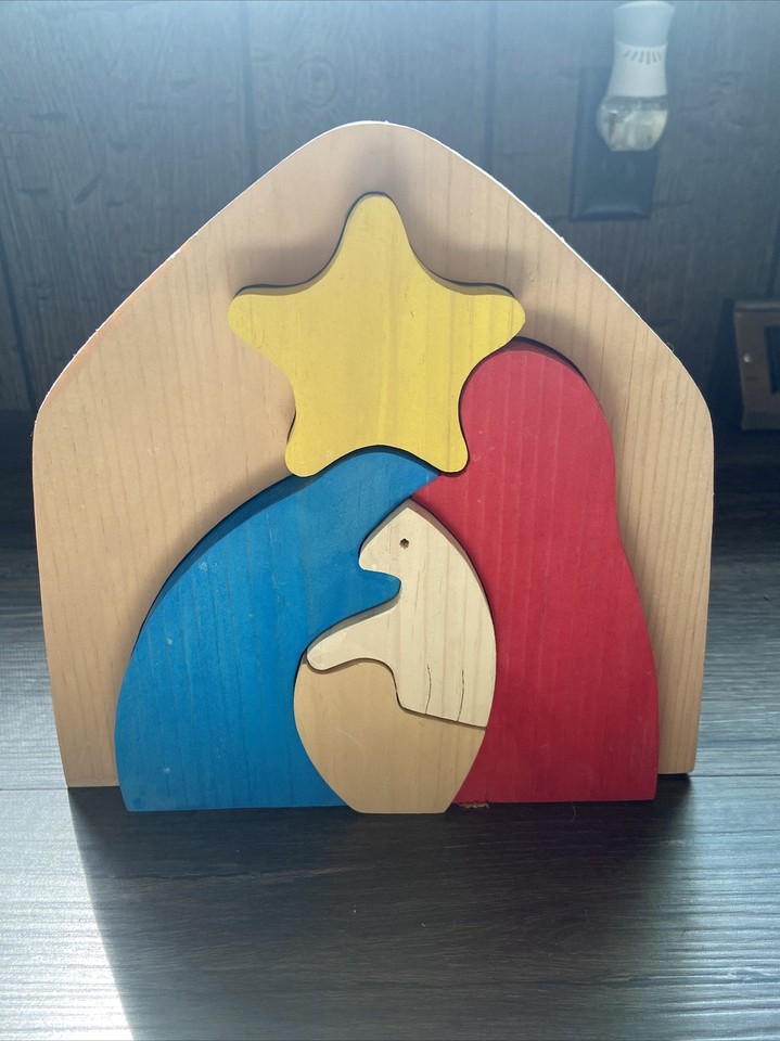 Wood Nativity Puzzle - Handmade - 6 Pieces - Stained In Various Colors ...