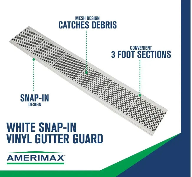 3ft. Snap-In White Vinyl Gutter Guard Cover Leaf Debris Protection