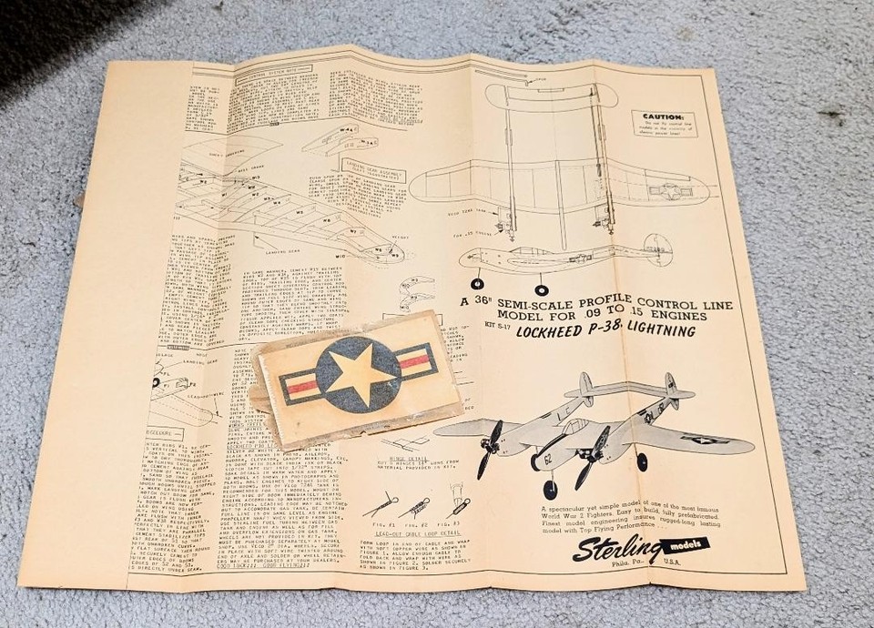 STERLING MODELS LOCKEED P-38 LIGHTNING CONTROL LINE KIT, IOB ...