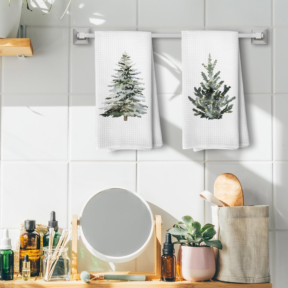 Winter Christmas Tree Kitchen Towels, Vintage Christmas Tree Decor ...