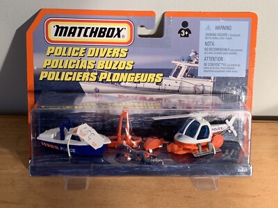 Matchbox 1:64 Scale 1997 Series POLICE DIVERS BOAT & HELICOPTER #34697 ...