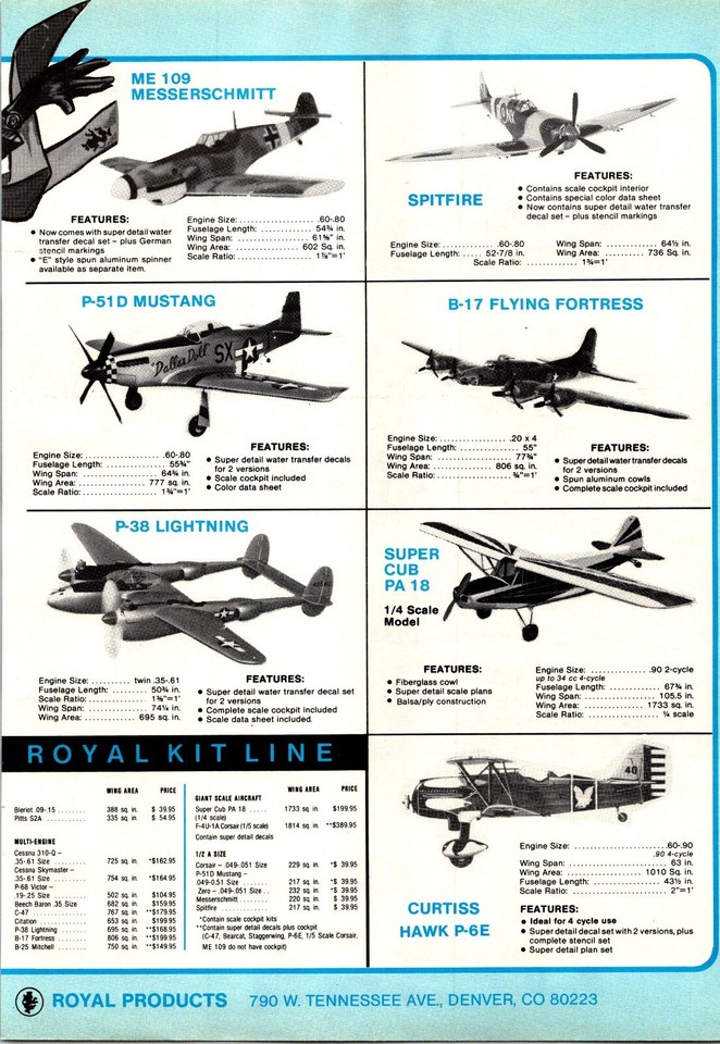 Royal RC Airplane Kits Vintage Print Ad 1986 Wall Art Decor Kit P-51D P ...