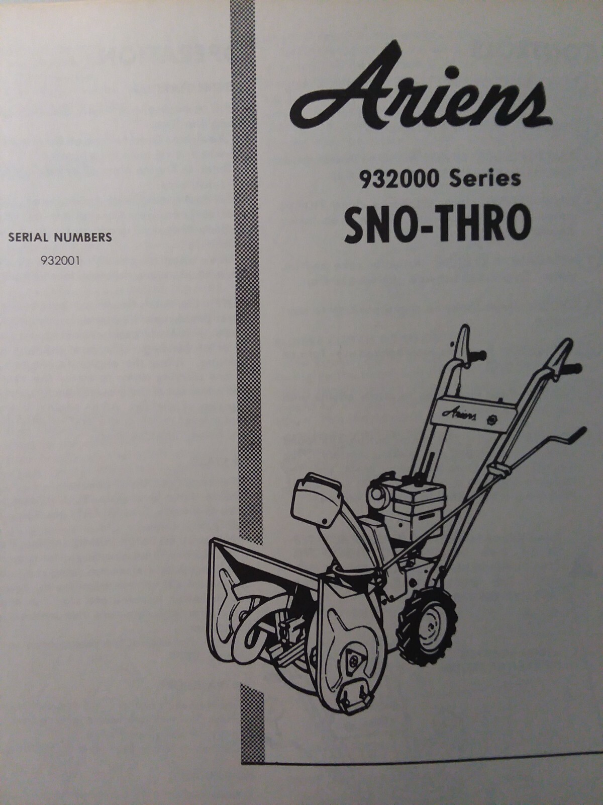 Ariens 932001 Sno-Thro Service Repair Manual Walk-Behind Snow Blower ...