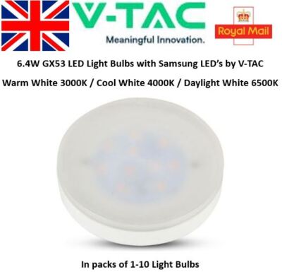 1-10 x 6.4W GX53 LED Light Bulbs Samsung LEDs Warm Cool Daylight White ...