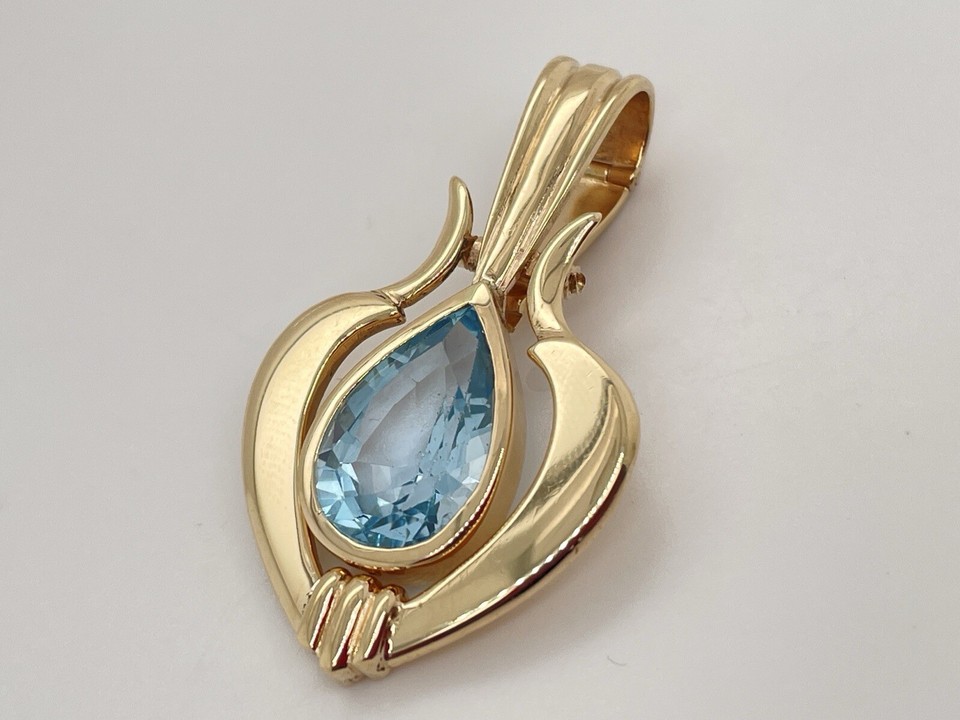 14k Yellow Gold Pear Shaped 7.25 Ct Blue Topaz Swinging Enhancer ...