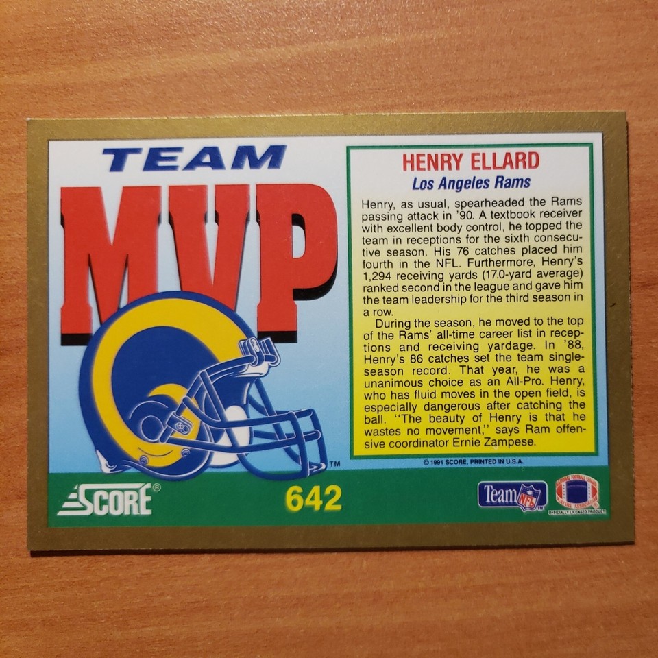 1991 Score #642 Henry Ellard - Team MVP - Los Angeles Rams - NFL ...