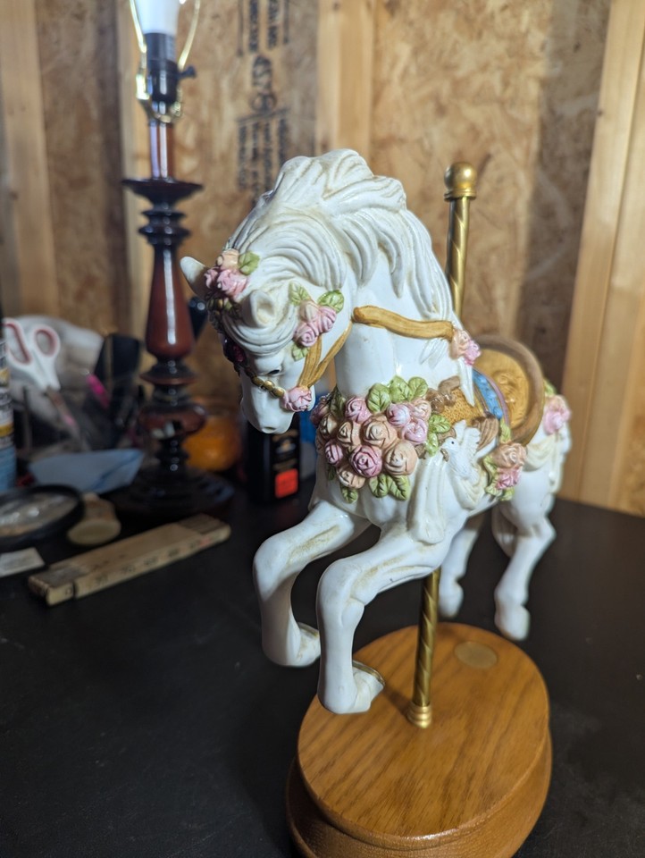 Vintage Lefton Carousel Horse, Porcelain, Wood Base, Wind Up, Musical ...