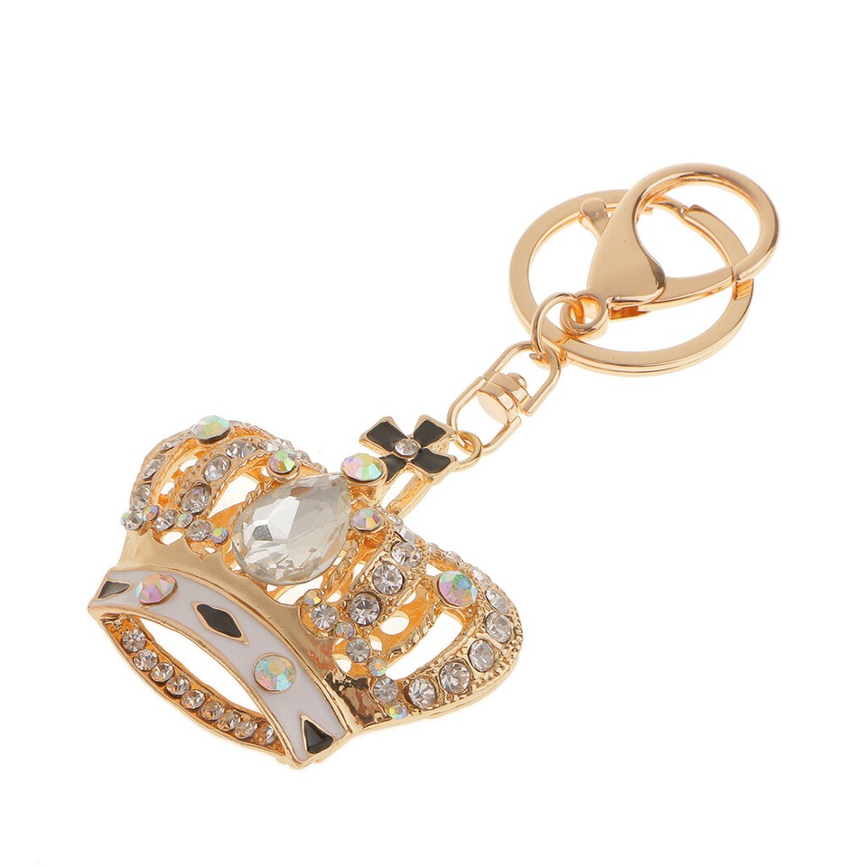 White Crown Crystal Keyring Charm Pendant Purse Bag Key Ring Chain ...
