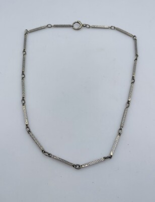 Antique Art Deco 14k White Gold Ornate Bar Link Chain Necklace 15" 13.9 ...