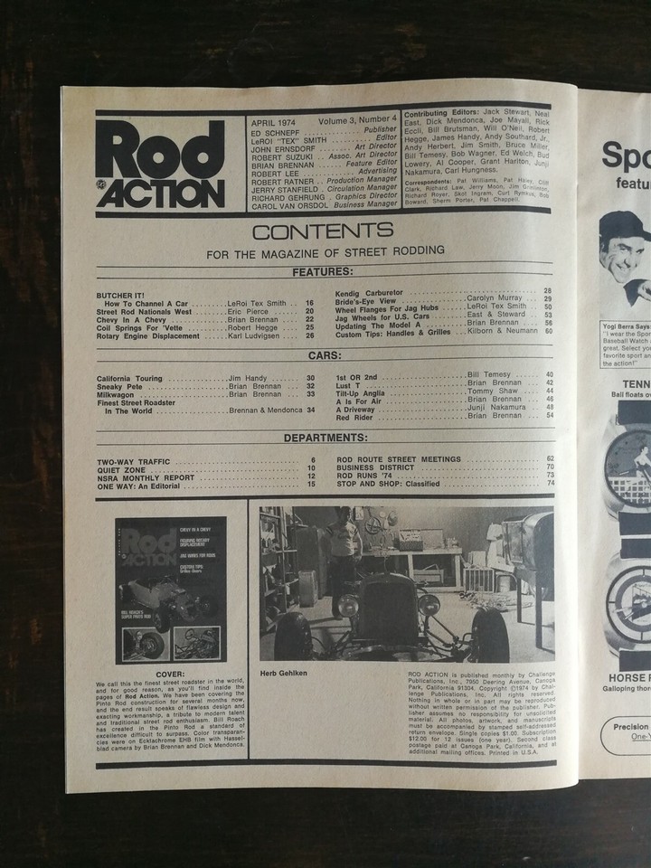 Rod Action Magazine April 1974 - Street Rod Channeling - Super Pinto ...