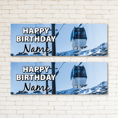 2 Personalised Skiing Birthday Banner Kid & Adult Party Decoration ...