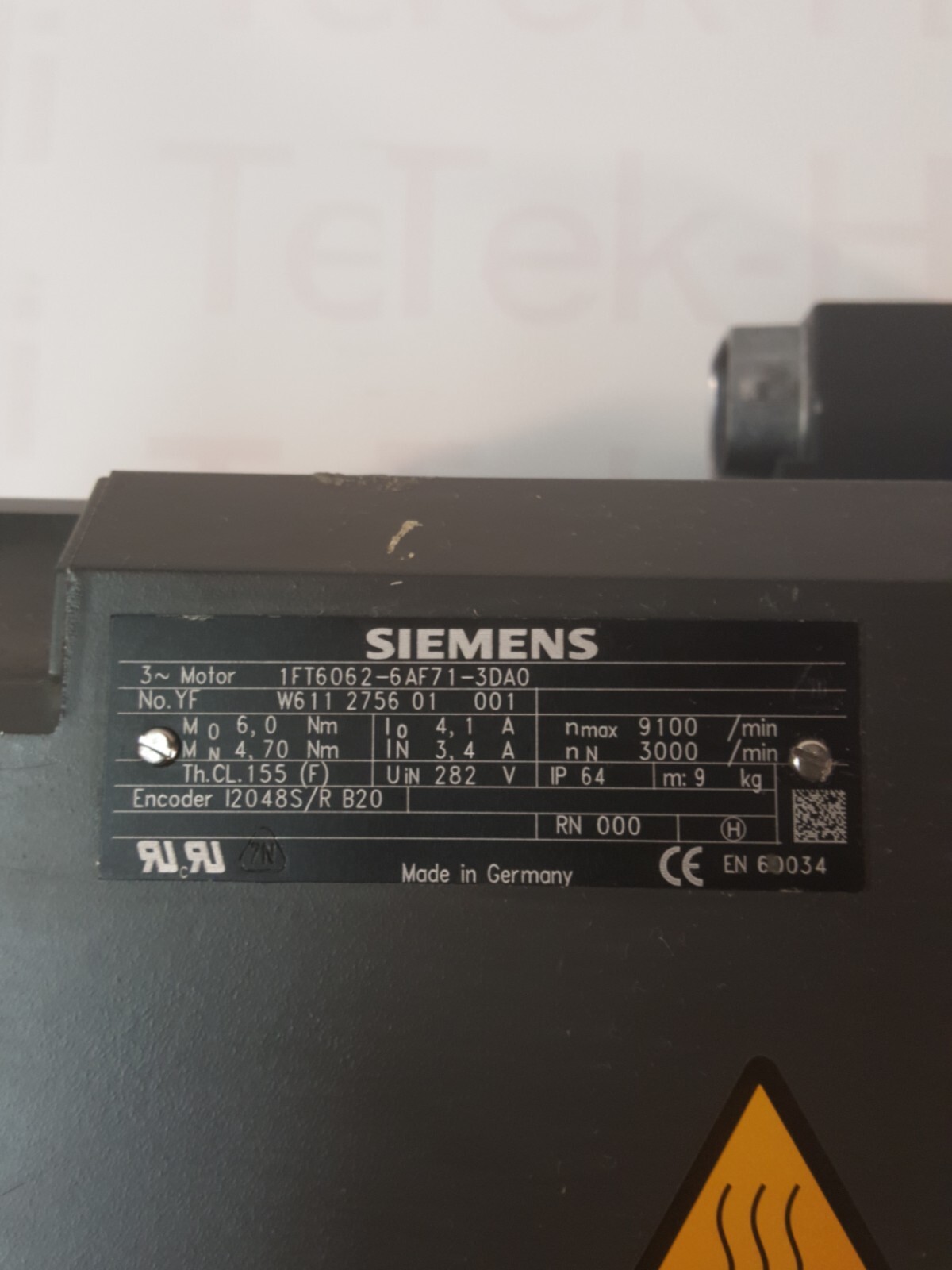SIEMENS 1FT6062-6AF71-3DA0 SERVO MOTOR IC2 2DQ B25 Encoder OVERNIGHT ...