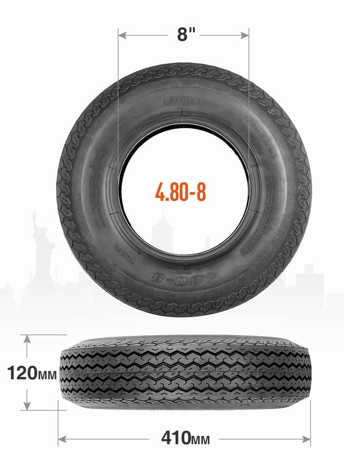 4.80-8 6Ply Trailer Tire Heavy Duty 4.80x8 4.8x8 Tubeless Replacement ...