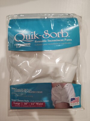 Quik-Sorb Snap Closure Reusable Incontinent Pants Large USA Made New In ...