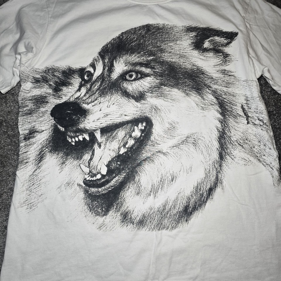 IKEA Wolf Print T-Shirt Men’s Small White Black Graphic 100% Cotton ...