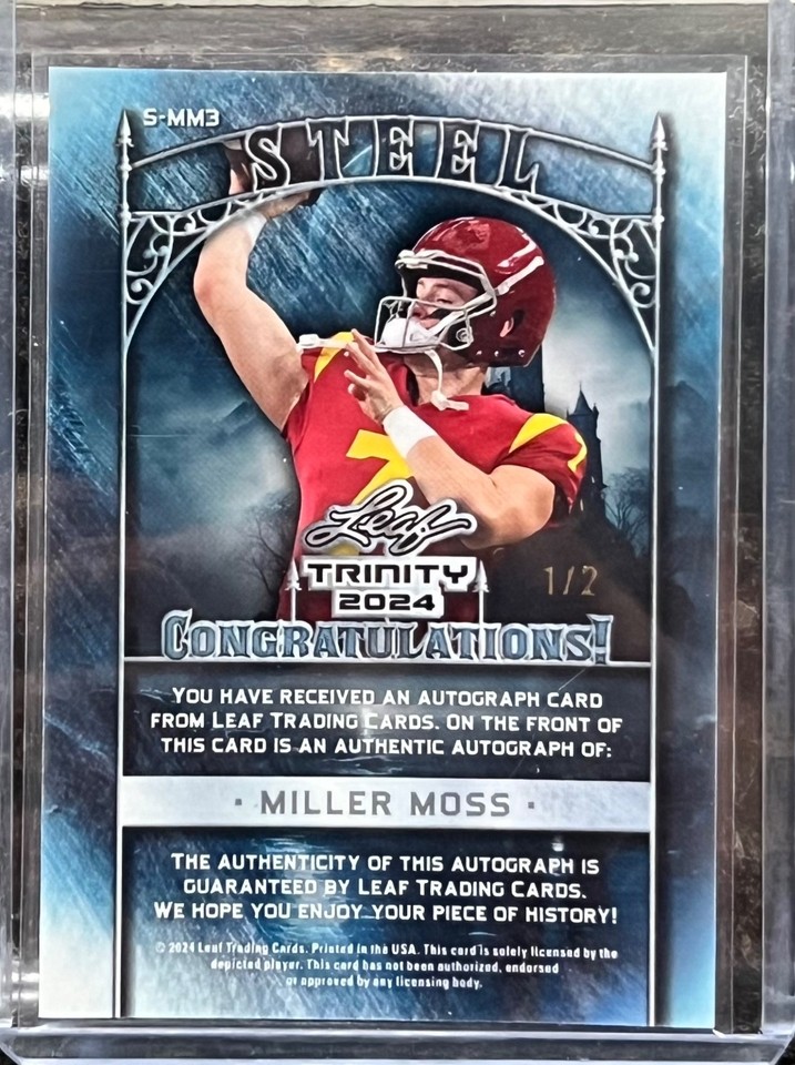 2024 Leaf Trinity Steel Valadium Black Crystals /2 Miller Moss #S-MM3 ...