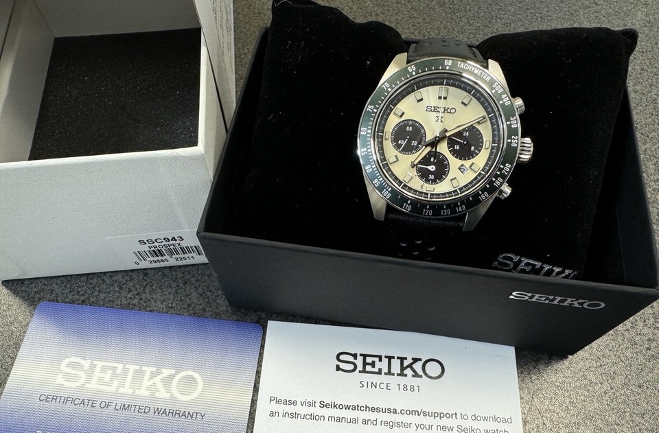 Seiko Prospex Speedtimer Solar Leather Band Cream Dial Watch SSC943 NWT ...