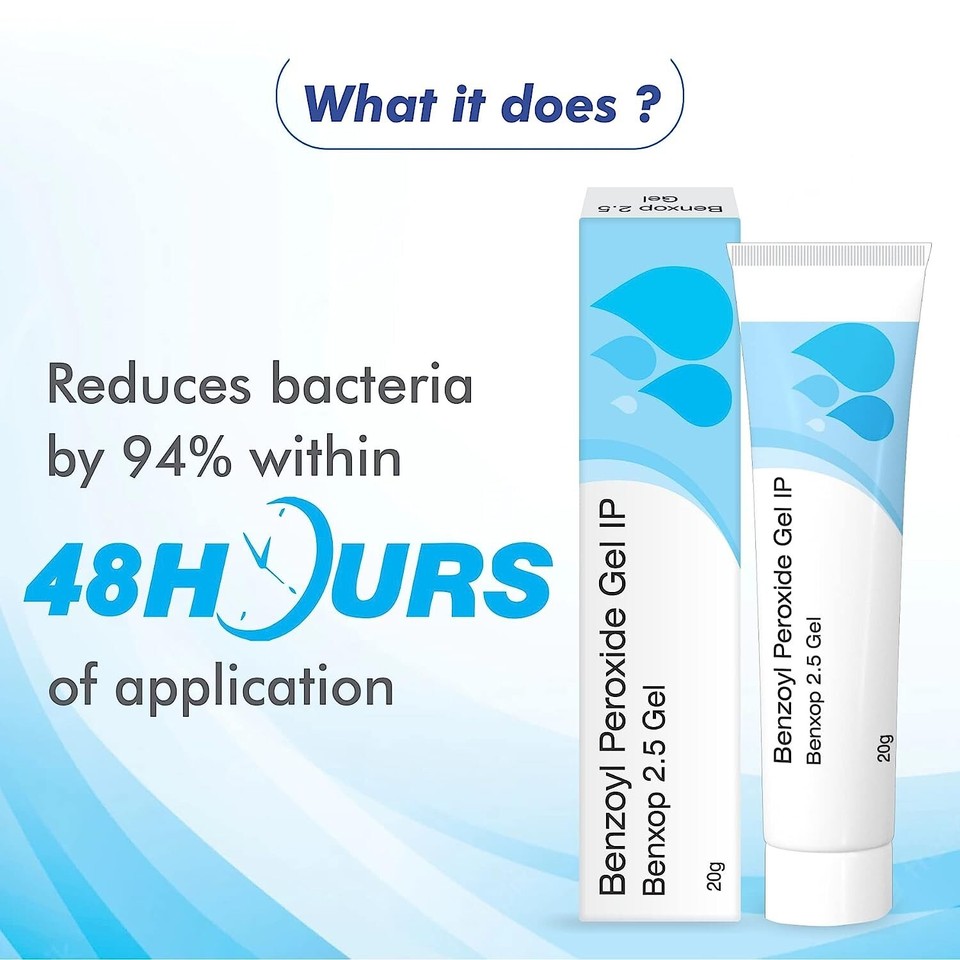Benxop 2.5% Benzoyl Peroxide Water Based Gel for Acne | 20g Pack of 2 ...