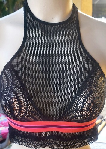 Victorias Secret bra bralette Rare Vintage M Black Mesh Halter Fishnet ...