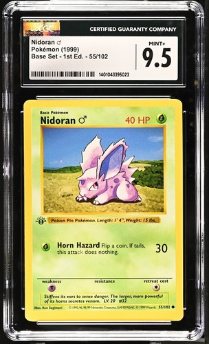 CGC 9.5 Nidoran 1999 Base Set Shadowless 1st Edition 55/102 Pokemon ...