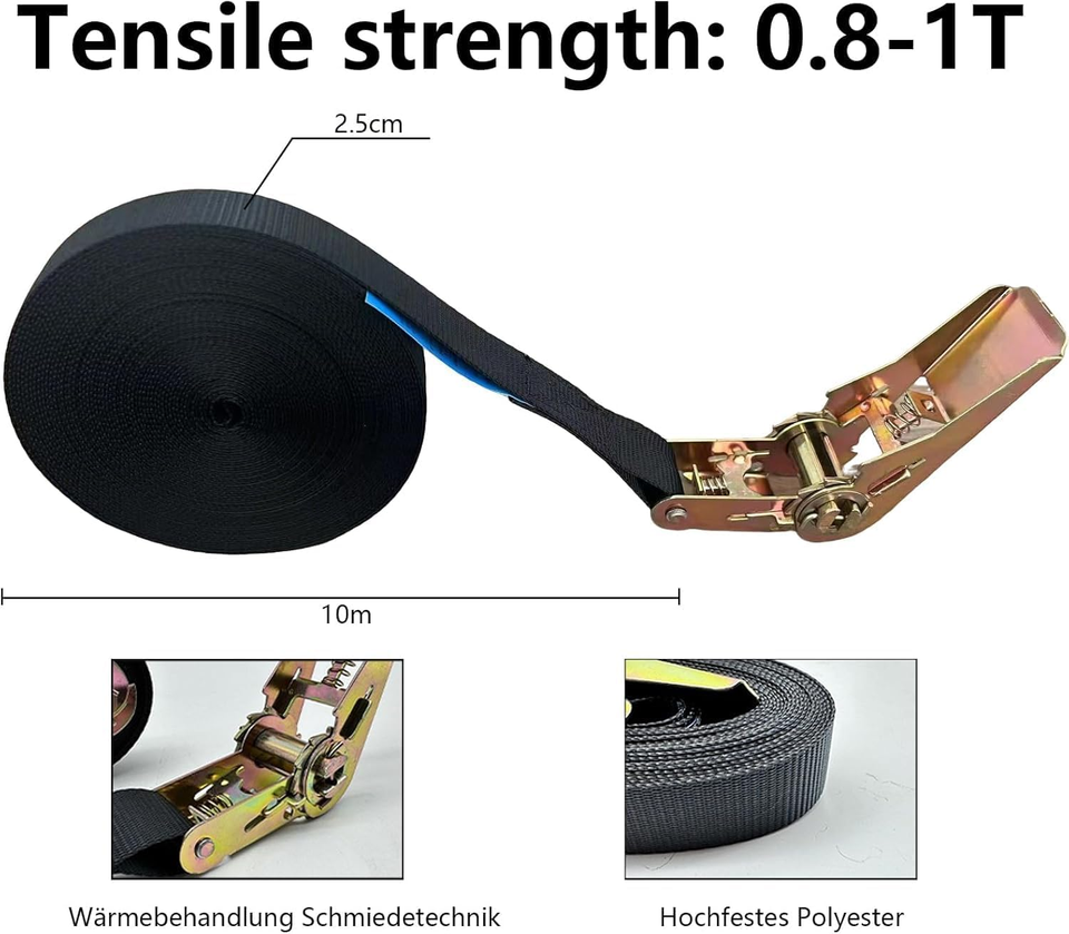 2Pcs 10M Long Ratchet Straps with Ratchet Lock, 800KG Ratchet Straps ...
