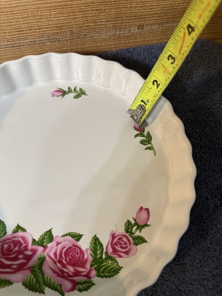 WHITE ROSE FLOWER SCALLOPED CHRISTINE HOLM QUICHE TART PIE DISHWASHER ...
