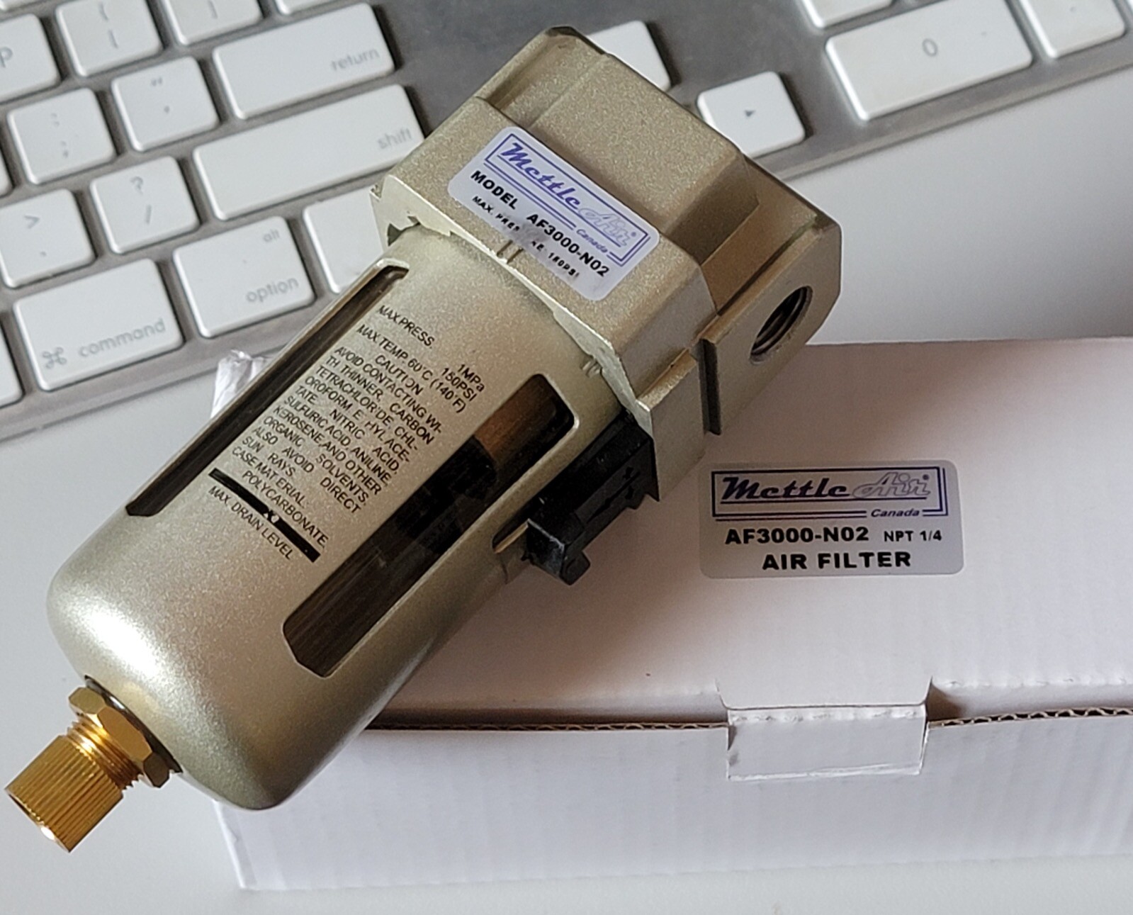 MettleAir AF3000-N02 1/4” NPT Compressed Air Pneumatic Filter Semi-Auto ...