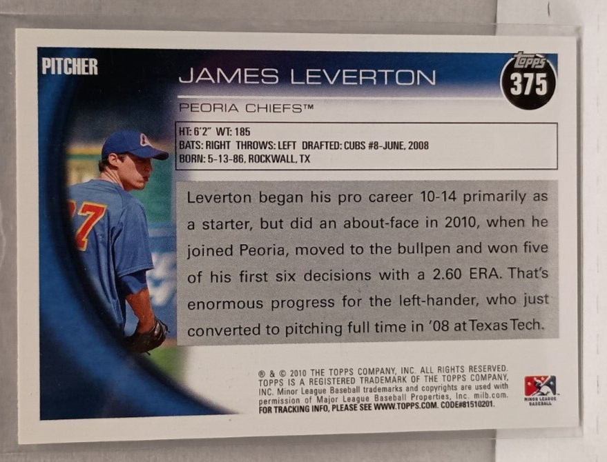 2010 Topps Minors James Leverton (#375) autographed card | eBay