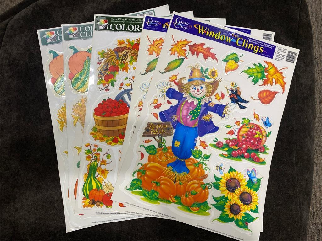Lot of 5 Classic Color Window Clings Large Sheets Fall Glitter ...