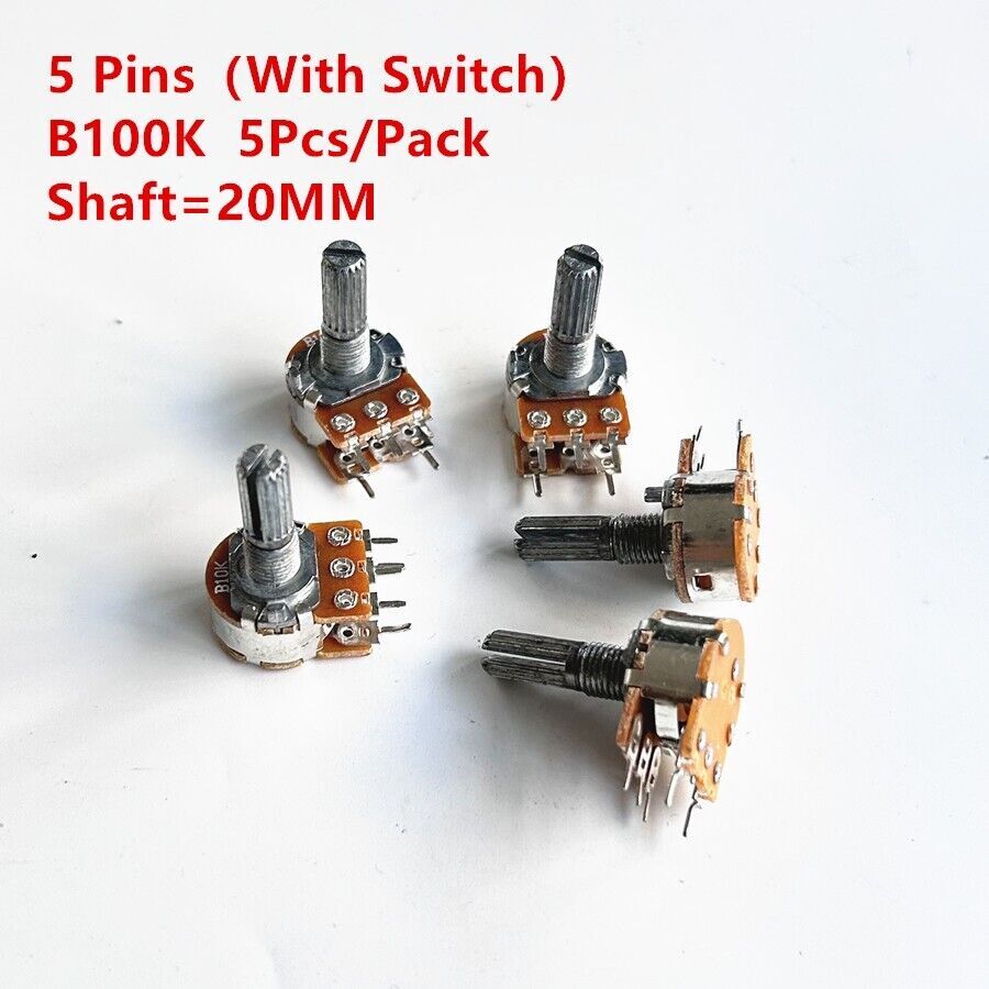 5Pcs B100K 100K WH148 5 Pins Potentiometer with Switch Shaft 20mm 5 Pin ...