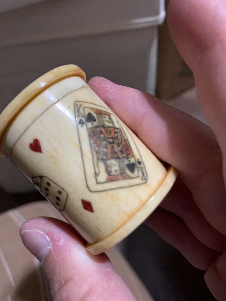 Scrimshaw/Bone Dice Cup George Chambers 1873 Sailors Antique 19th Cent ...