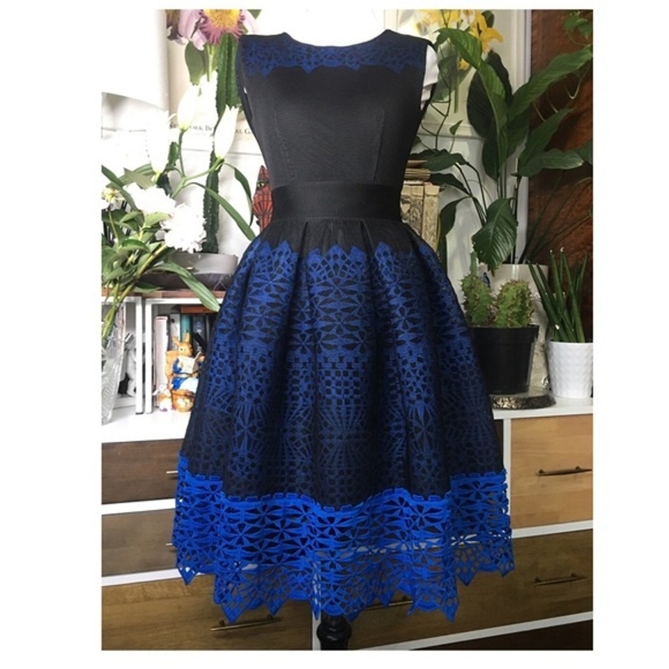 Maje Fit and Flare Occasio Cocktail Dress Guipure Lace Hem Black and Blue Size 0 | eBay