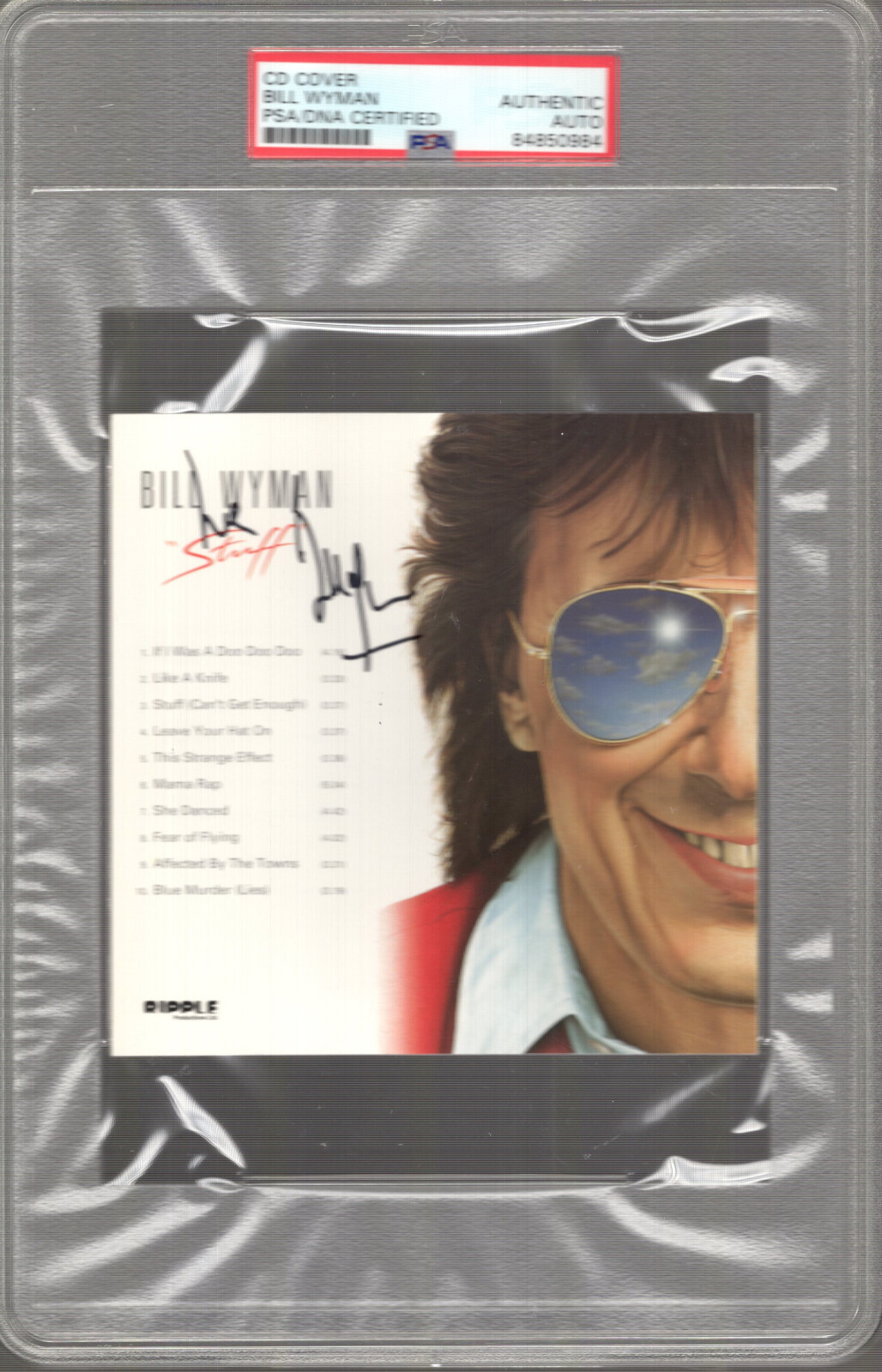BILL WYMAN HAND SIGNED STUFF CD COVER ROLLING STONES LEGEND PSA SLABBED ...