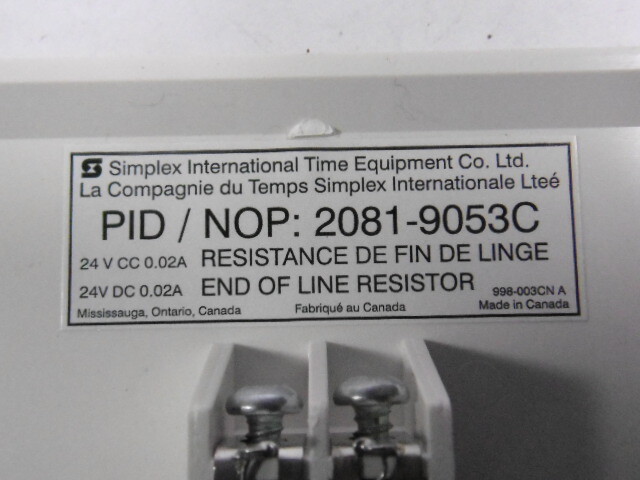 Simplex 2081-9053c End-of-line Resistor 24v DC 0.02a NOP for sale ...