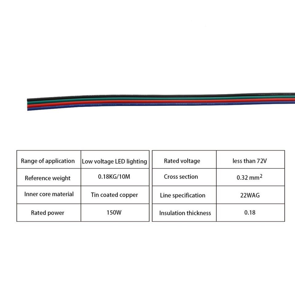 FOXNOVO 10M 4-pin RGB Extension Cable Line for 5050 / 3528 RGB Strip | eBay