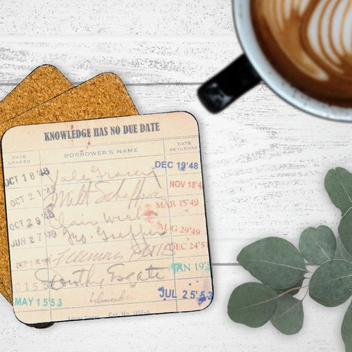 3PCS Vintage Library Due Date Card Coaster Set, Retro Checkout Standard ...