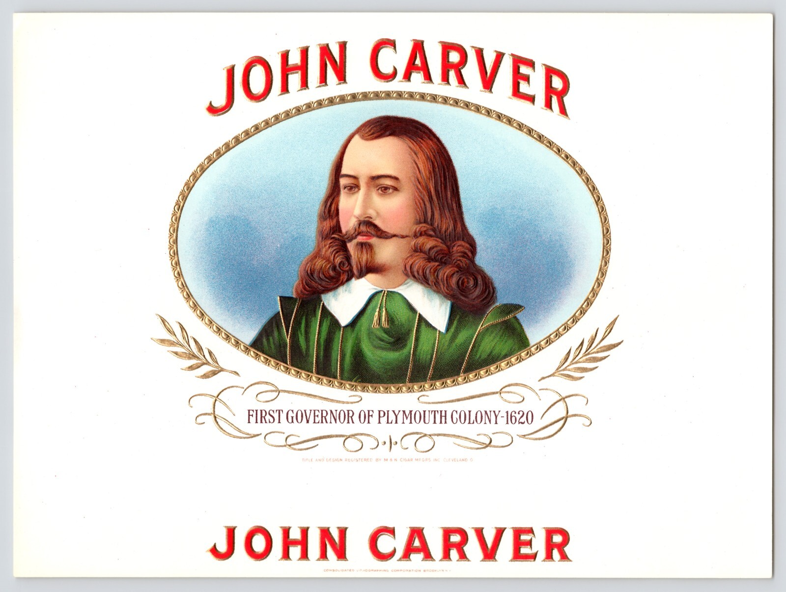 John Carver First Governor of Plymouth Colony Vintage EMB Cigar Box ...