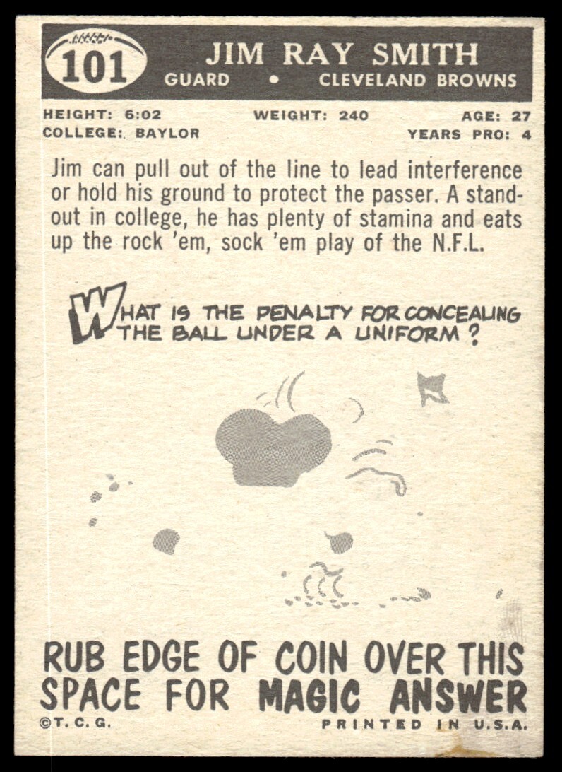 1959 Topps Jim Ray Smith EX RC Cleveland Browns #101 | eBay