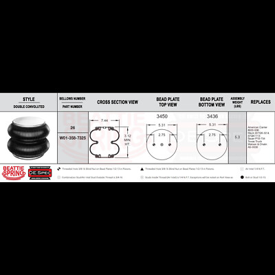 Air Spring Air Bag Semi Truck Firestone Spec OE Spec W01-358-7325 2B8 ...