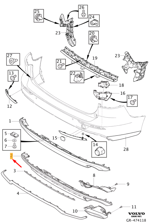 Volvo V60 2018- Lower Rear Bumper Grill Trim Diffuser Moulding 32227002 ...