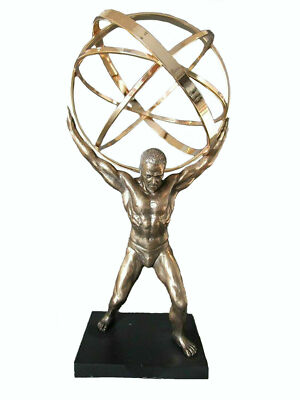 Titan Atlas Carrying Celestial Spheres Bronze Gold Figurine Statue 9 ...