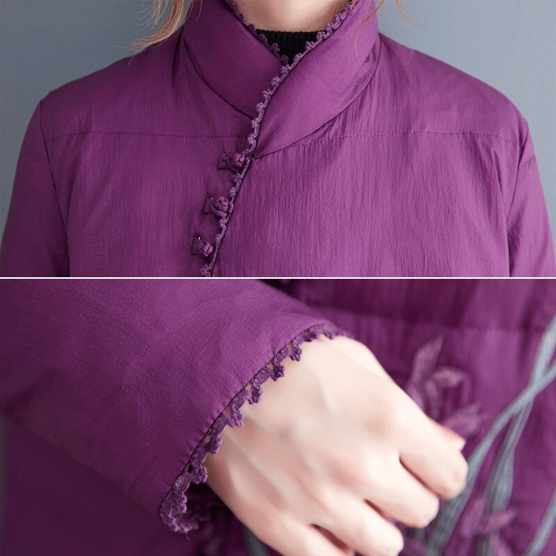 Ladies Chinese Floral Embroidery Jacket Warm Coat Quilted Padded Short ...