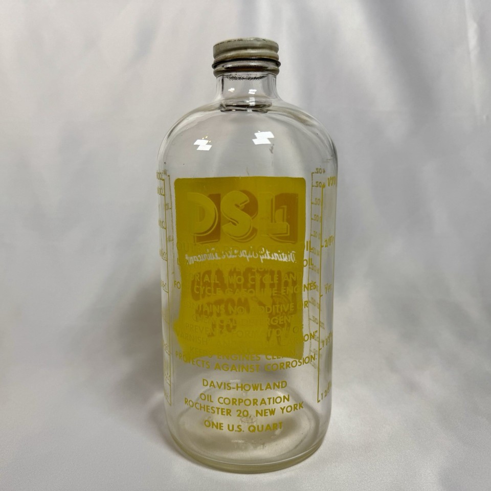 Vtg Davis Howland DSL Outboard Motor Oil Glass Quart Bottle & Cap ...