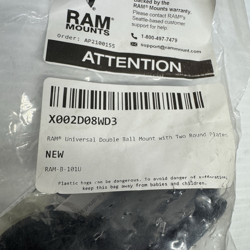RAM MOUNTS RAM-B-101U Universal Double Ball Mount w/ Two Round Plates ...