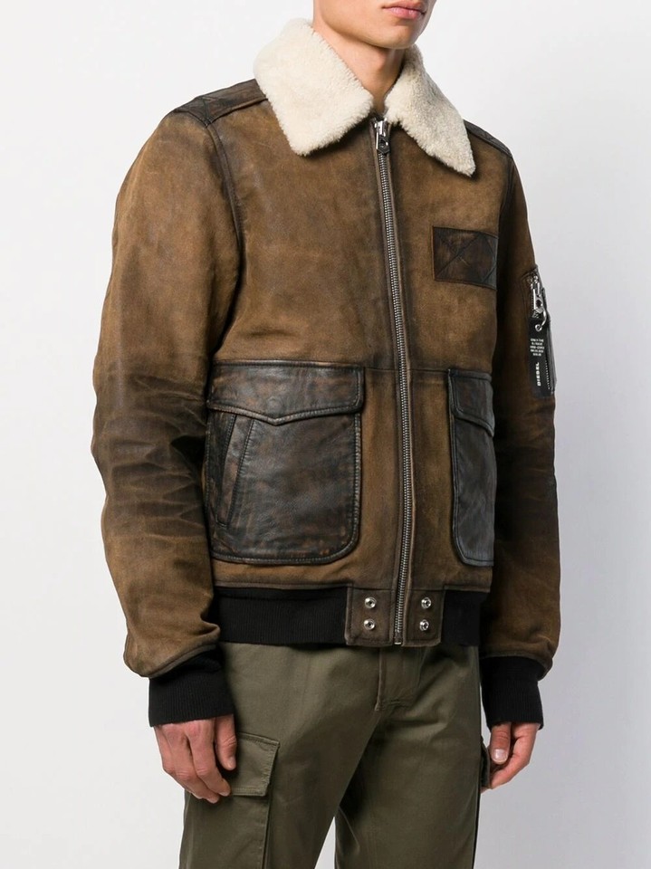 New Diesel L-Oiukiro Aviator Leather Shearling Jacket S jeans thommer ...