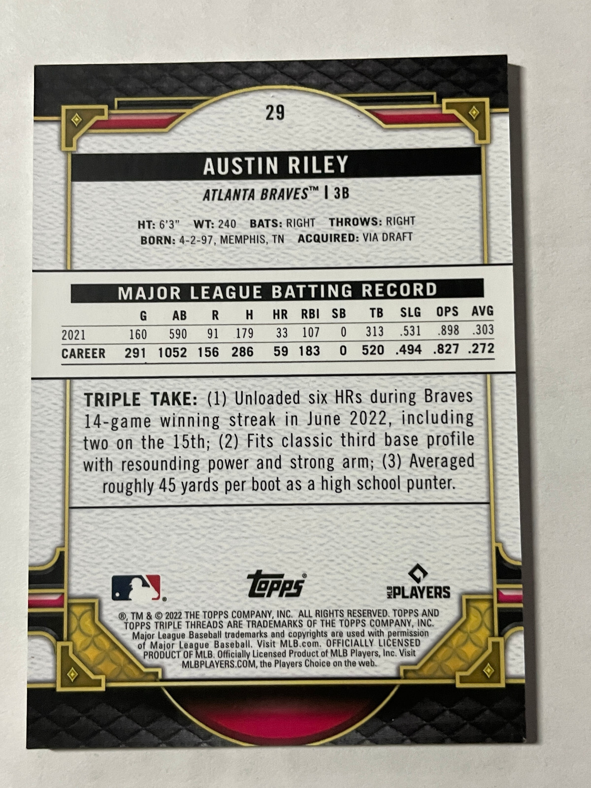 2022 Topps Triple Threads - #29 Austin Riley for sale online | eBay