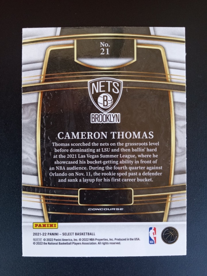 2020-21 Panini Select Blue Cameron Thomas #21 Brooklyn Nets ROOKIE CARD ...