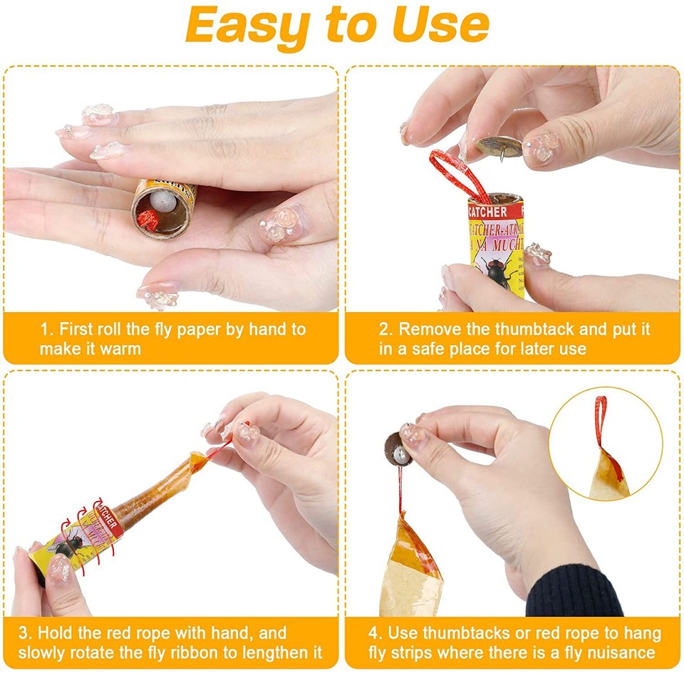 AU 4-120 Rolls Sticky Fly Trap Ribbon Tape Insect Bug Trap Strip ...