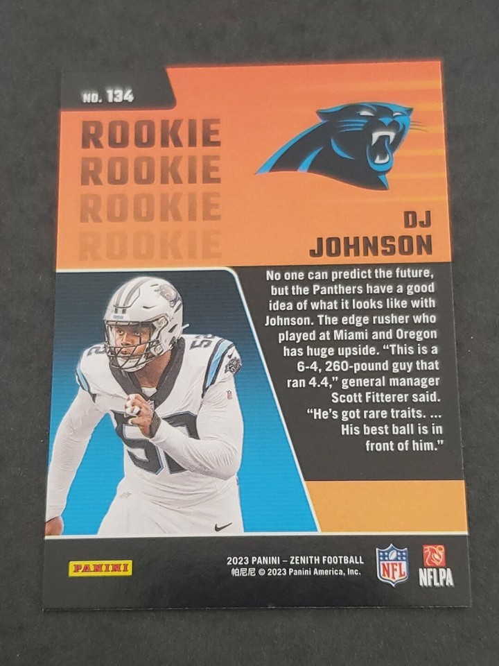 DJ Johnson 2023 Panini Zenith RC #134 No Huddle SP Carolina Panthers | eBay